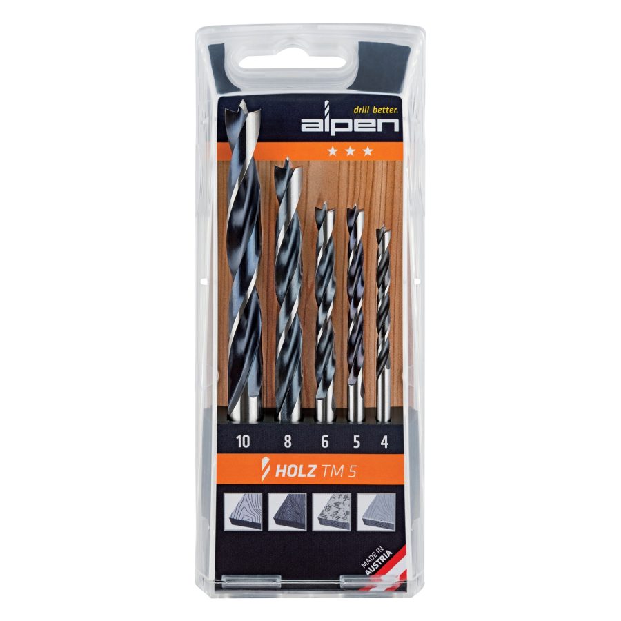 ALPEN Wood Drill Bit Set – 5pc Precision Bits (4–10mm)